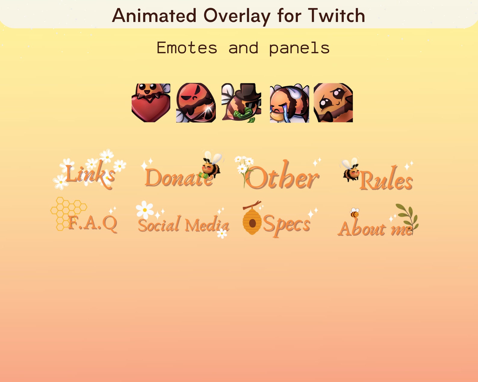 Cute Animated Bee Overlay for Twitch, Bumblebee, Animated Overlay Pack ...
