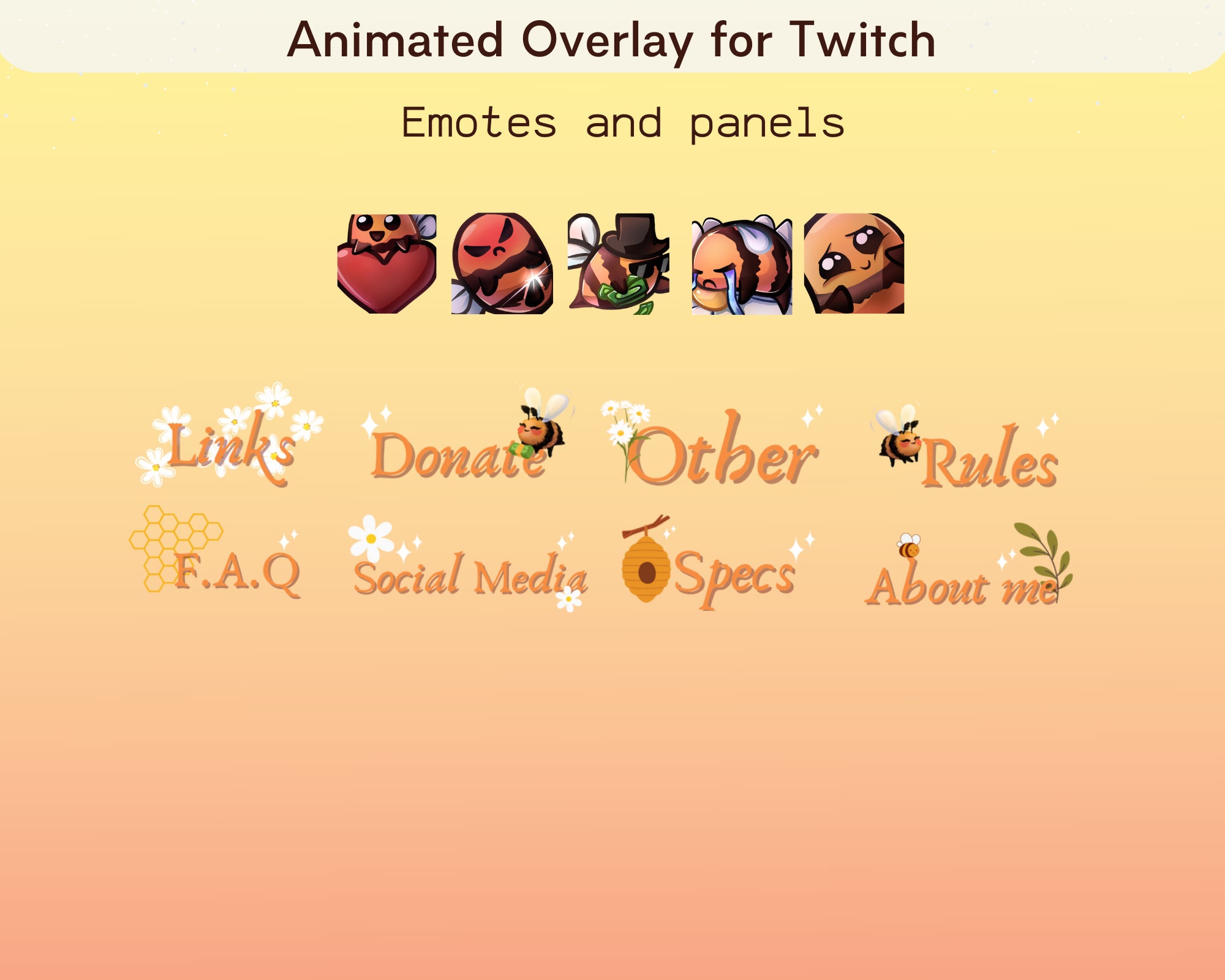 Cute Animated Bee Overlay for Twitch, Bumblebee, Animated Overlay Pack ...