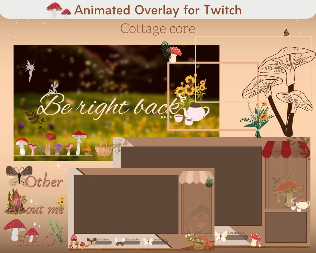 Cozy Animated Cottagecore Overlay Pack for Twitch, Cozy Animated ...