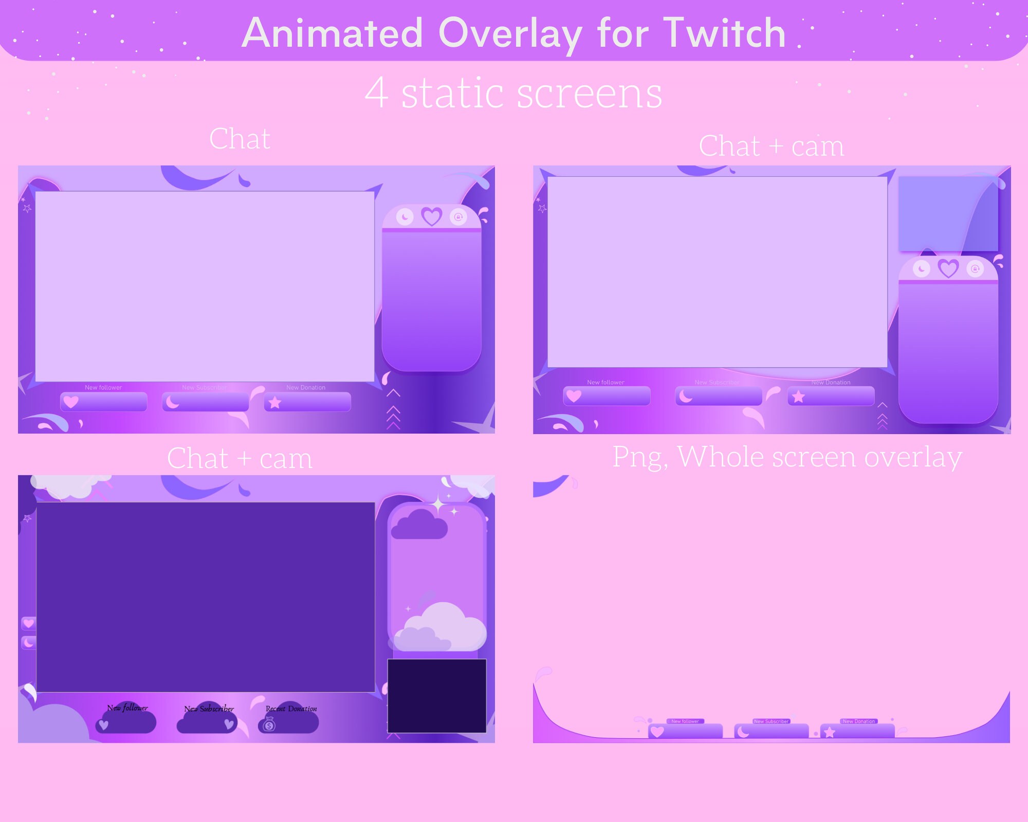 Animated Pastel Twitch Overlay Package, Pink Purple Theme (digital ...