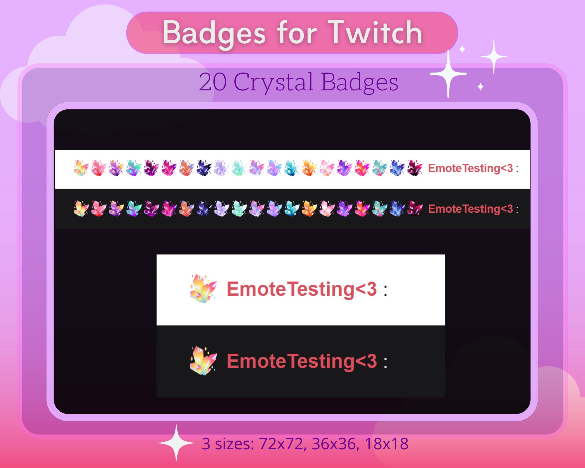 20 Crystal Gem Badges for Twitch Package, Quartz, Amethyst, Bit Badges ...