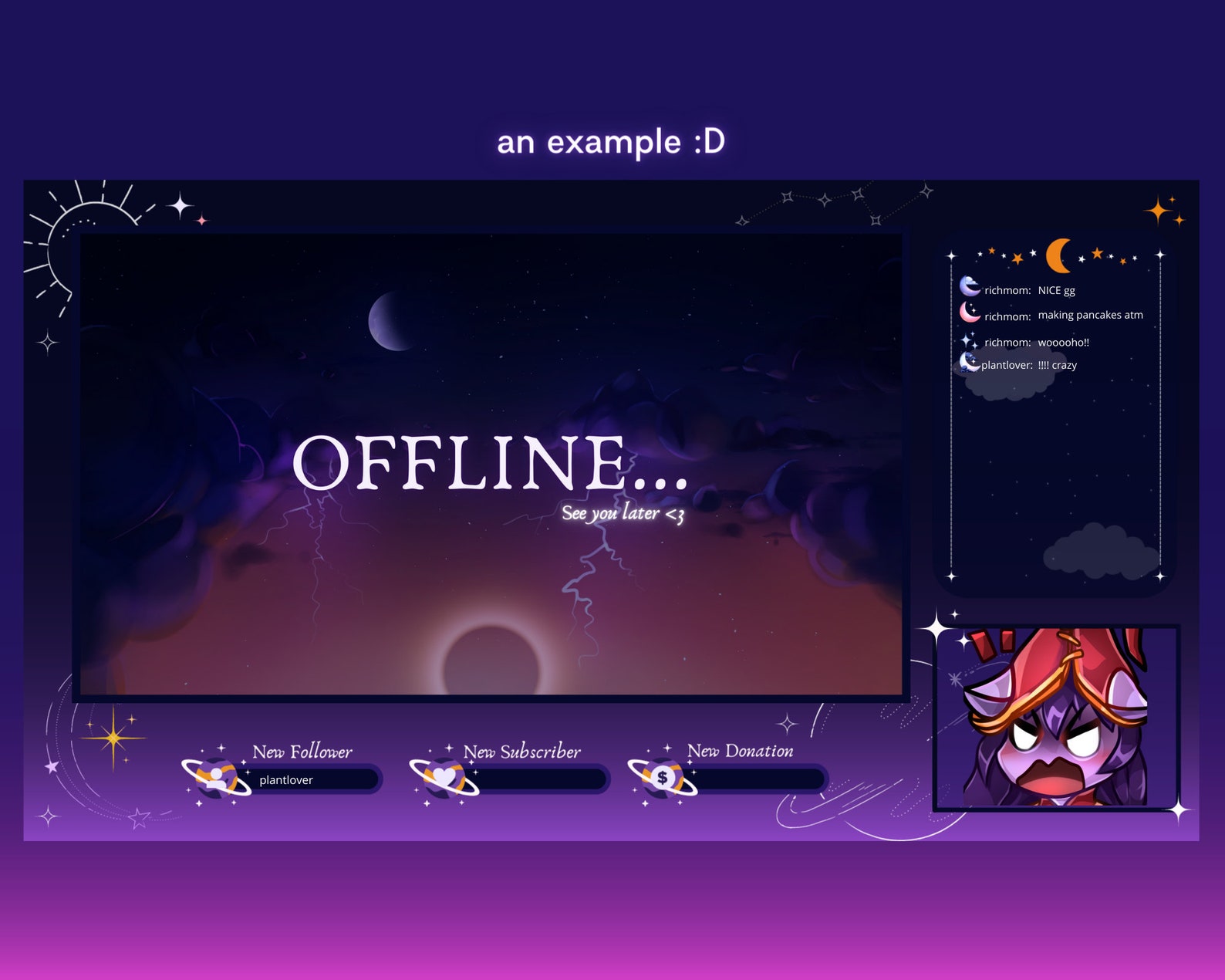Cute Animated Starry Night Overlay Pack for Twitch, Lightning, Night ...