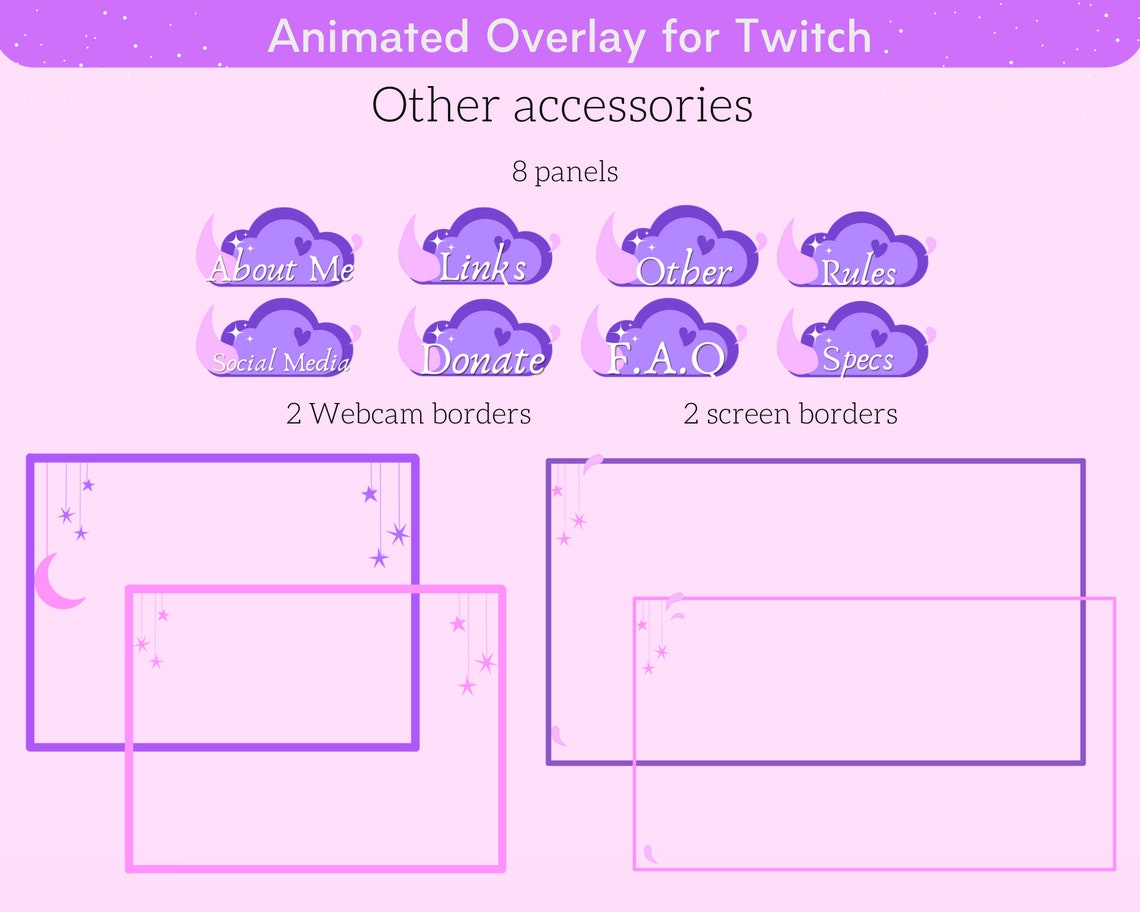 Animated Pastel Twitch Overlay Package, Pink Purple Theme (digital ...