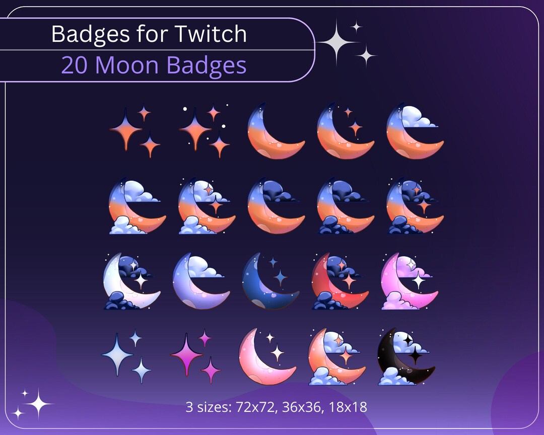 20 Cute Moon Bit Badges for Twitch Streamers, Starry Night Badges ...
