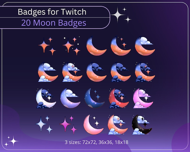 20 Cute Moon Bit Badges for Twitch Streamers, Starry Night Badges ...
