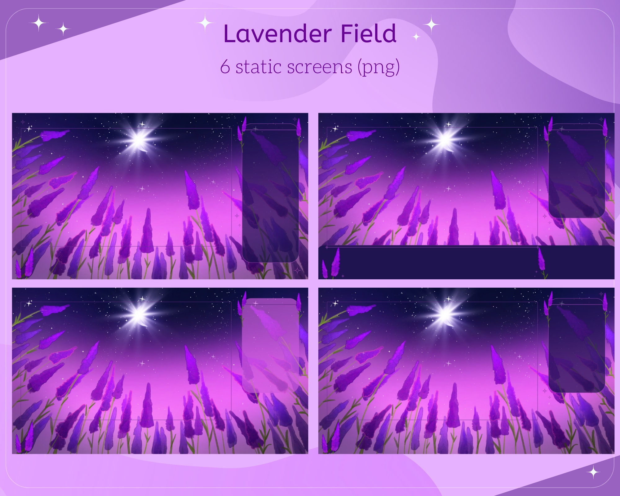 Cute Animated Lavender Field Overlay for Twitch, Purple Theme, Flower ...