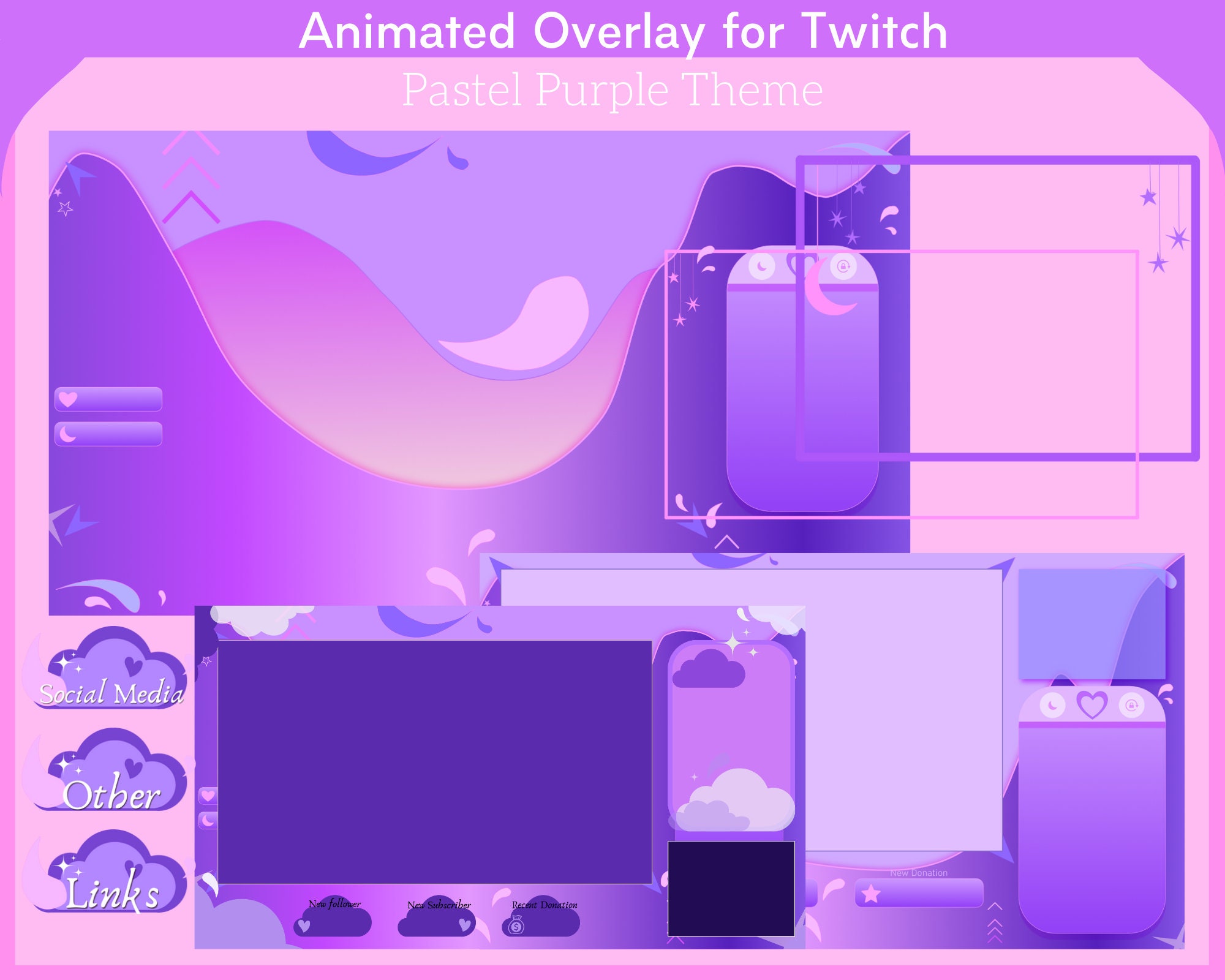 Animated Pastel Twitch Overlay Package, Cozy Overlay Twitch, Pink ...