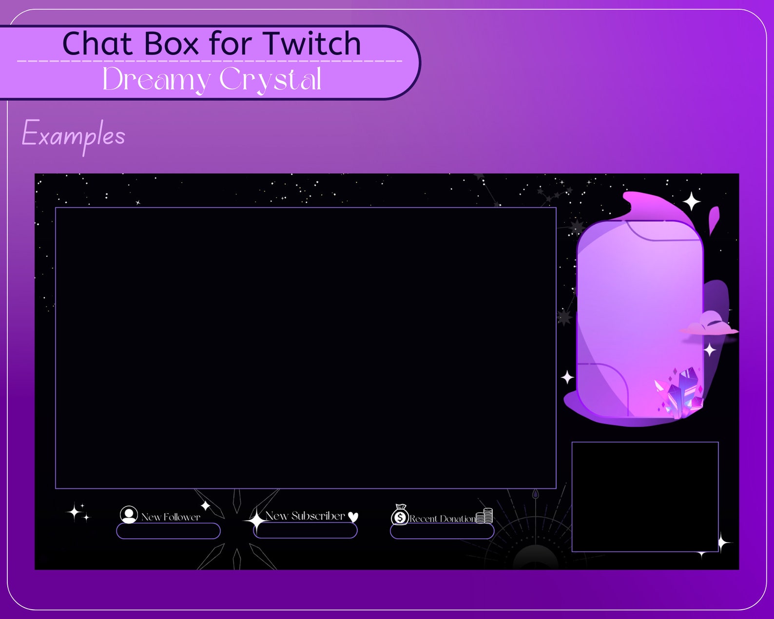 Cute Purple Dreamy Chat Box for Twitch, Crystal, Just Chatting, Pink ...