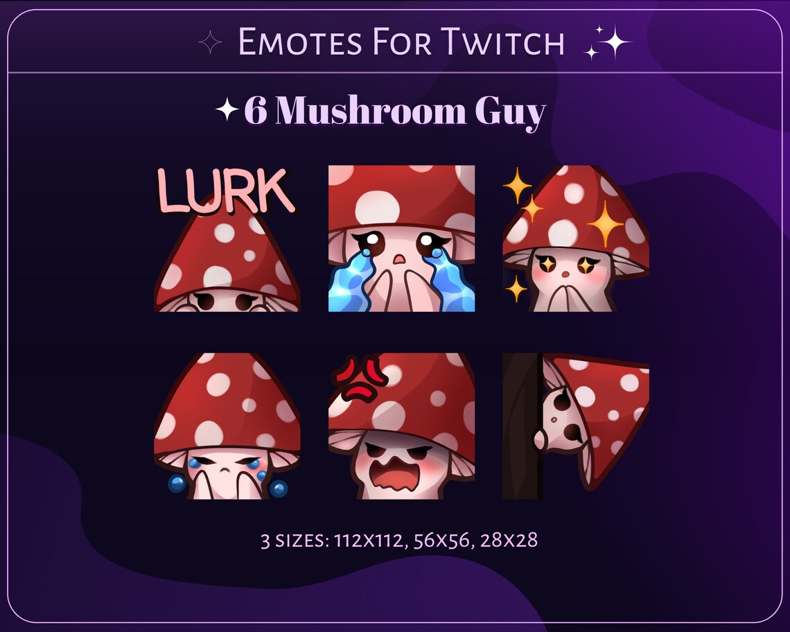 6 Cute Mushroom Emotes for Twitch, Discord, Emote Pack, Emote Bundle ...