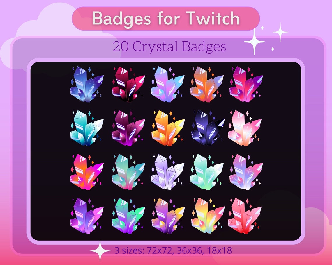 20 Crystal Gem Badges for Twitch Package, Quartz, Amethyst, Bit Badges ...