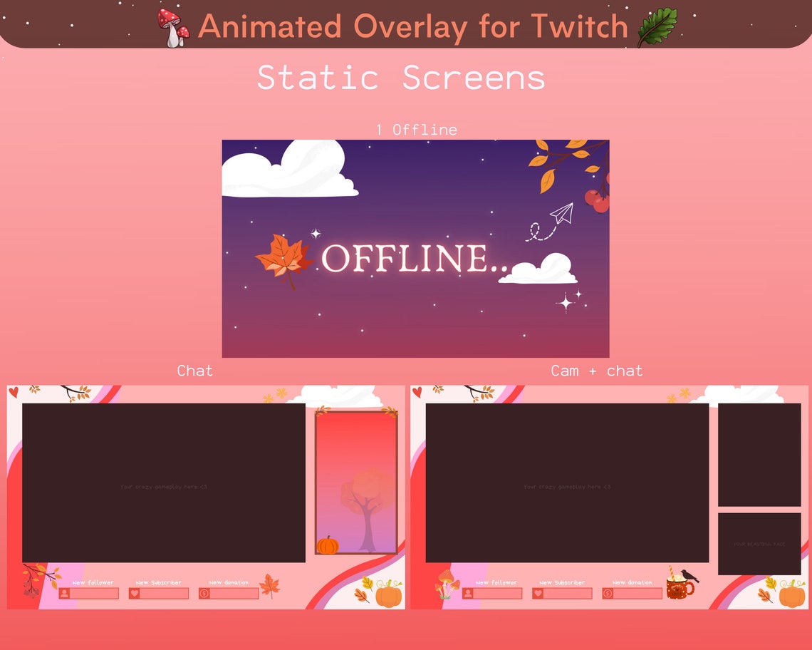 Cute Animated Autumn Overlay for Twitch, Simple Aesthetic Overlay ...