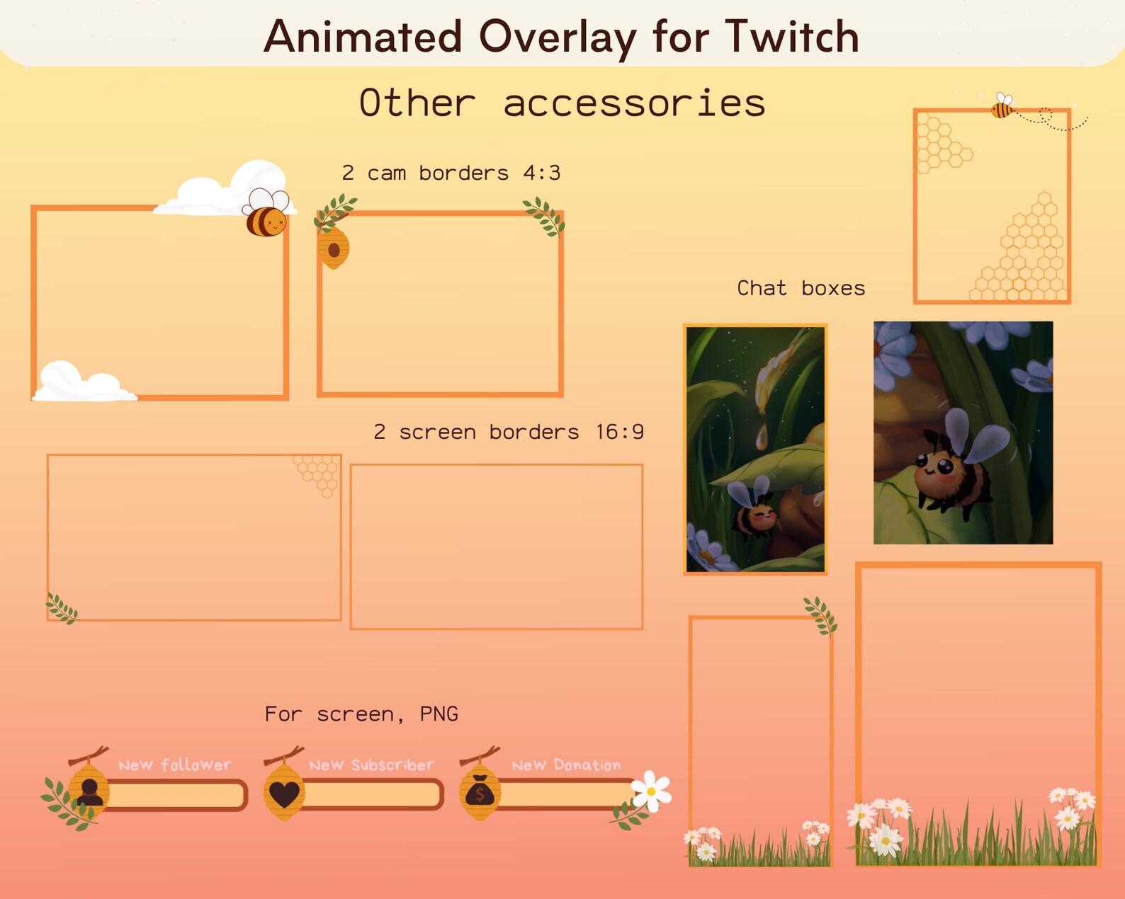 Cute Animated Bee Overlay for Twitch, Bumblebee, Animated Overlay Pack ...