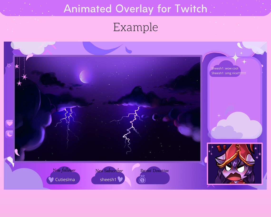 Animated Pastel Twitch Overlay Package, Pink Purple Theme (digital ...