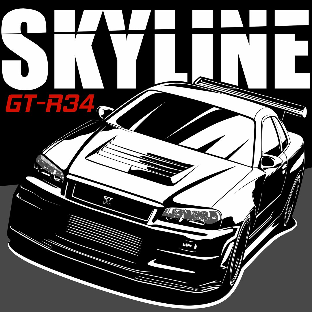 JDM Legends Skyline GT-R R34 Instan Download.png.jpeg Silhuotte Style ...