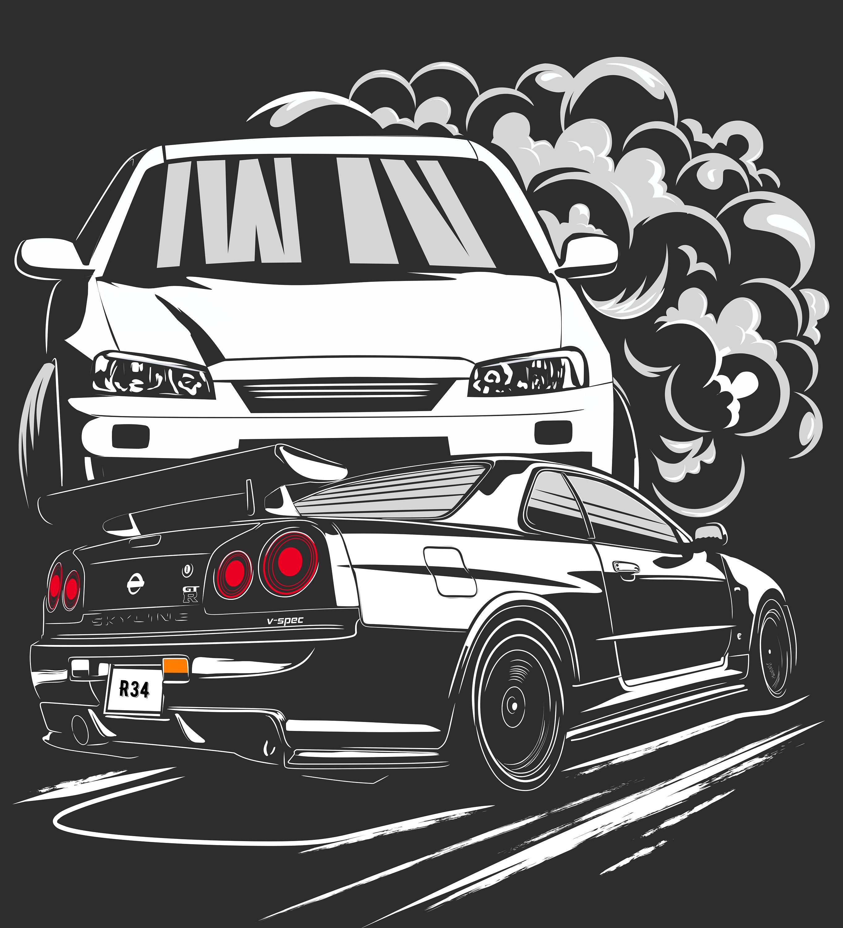 JDM Legends Skyline GT-R R34 Instan Download.png.jpeg Silhuotte Style ...