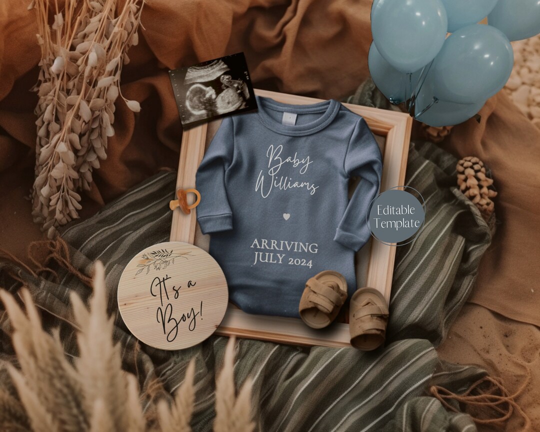 Boho Baby Boy Pregnancy Announcement, Digital Boy Gender Reveal, Boy ...
