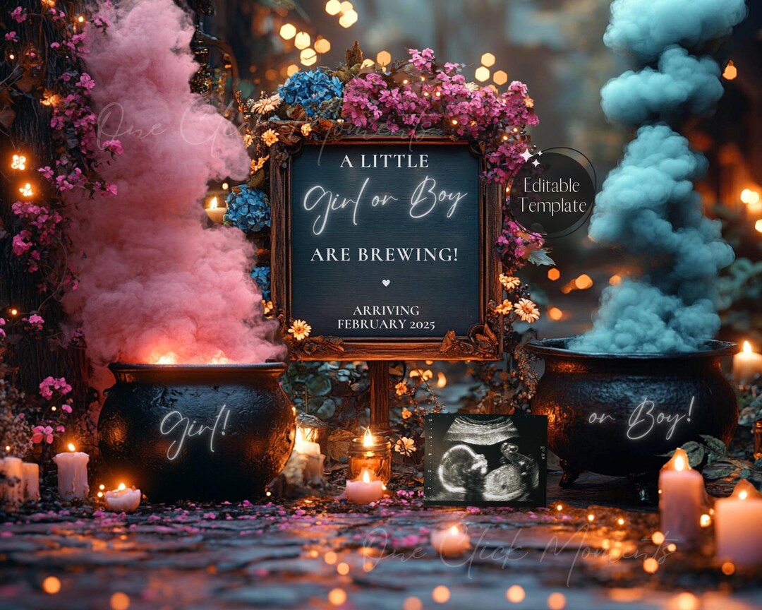 Pink or Blue Smoke Gender Reveal, Little Baby Brewing, Editable Gender ...