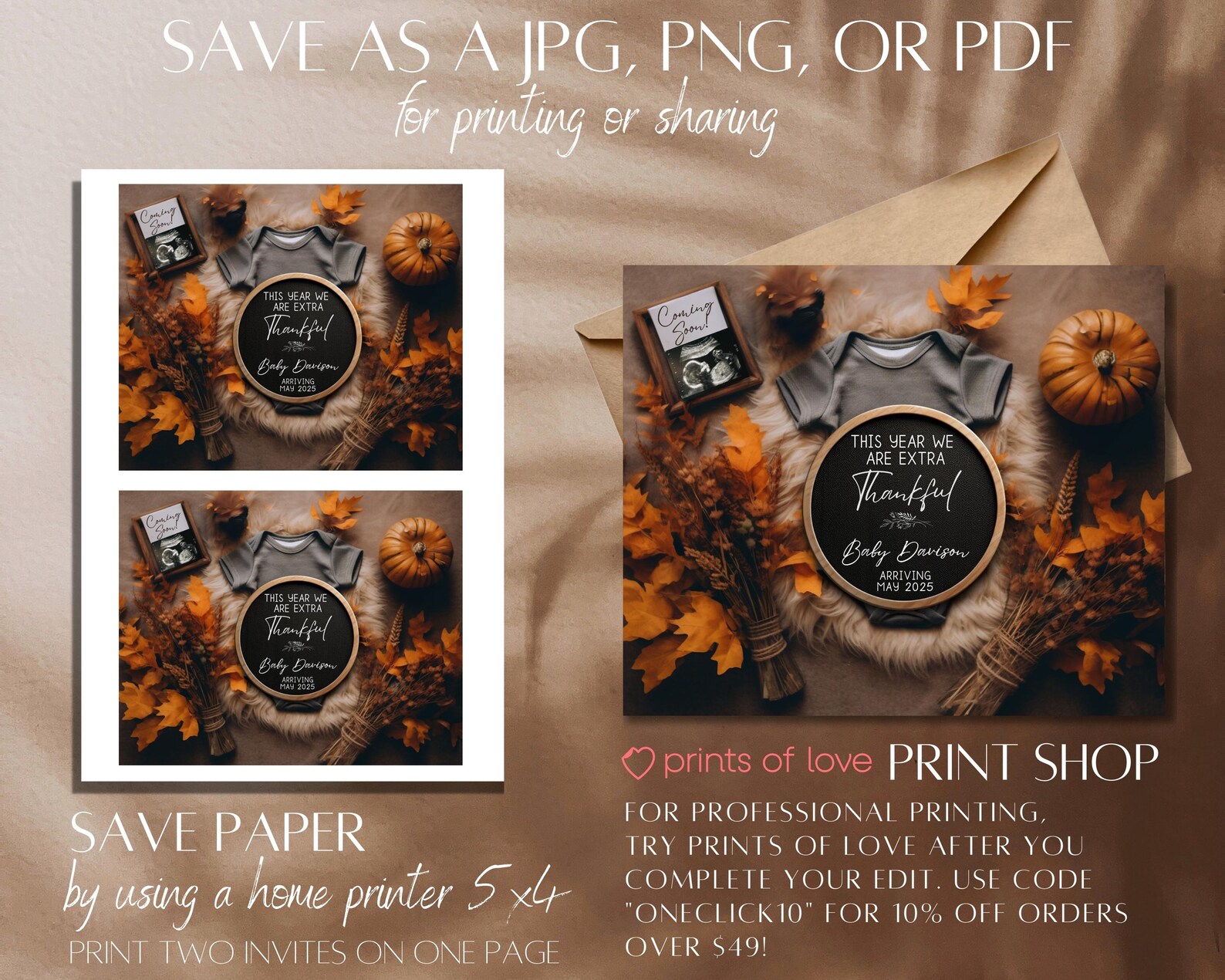 Boho Fall Pregnancy Announcement, Thanksgiving Baby Announcement ...