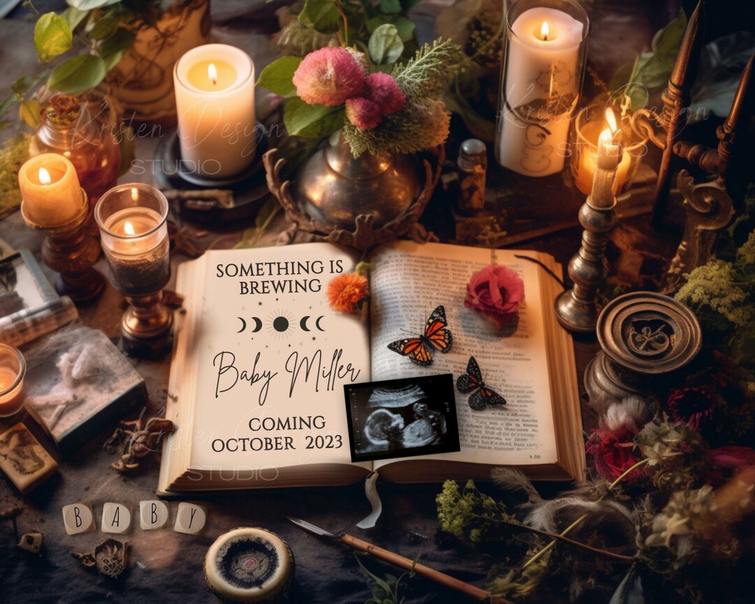 Witchy Pregnancy Announcement, Magical Spell Book Baby Announcement ...