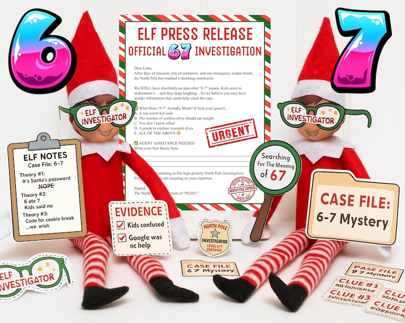 Funny 6 7 Elf Idea, What is 67 Printable, Elf Detective Props for Older ...