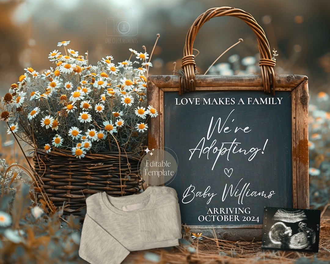 Gender Neutral Adoption Announcement, Simple Boho Flowers Adoption Baby ...