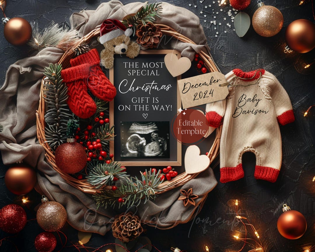 Christmas Digital Pregnancy Announcement, December Baby Announcement ...