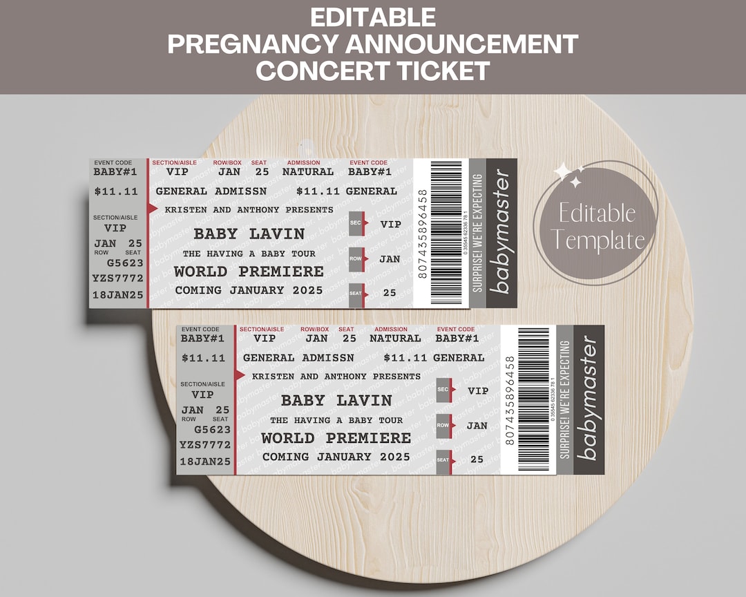 Editable Pregnancy Announcement Ticket, Custom Concert Ticket Baby ...