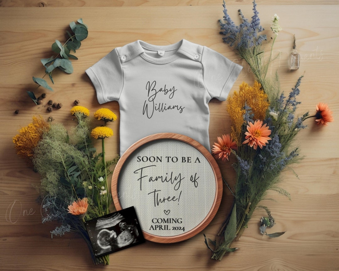 Family of 3 Pregnancy Announcement, Spring Gender Neutral Baby ...