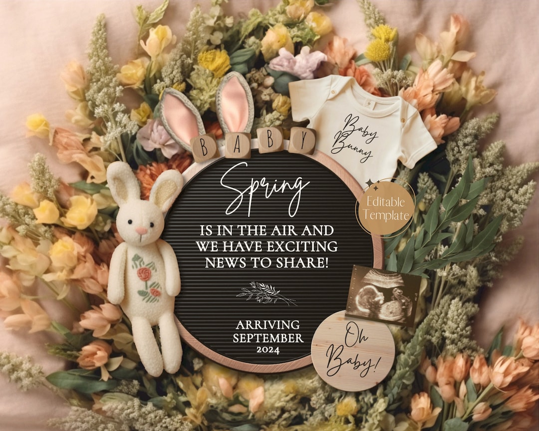 Spring Pregnancy Announcement Digital, Spring Flowers Baby Announcement ...