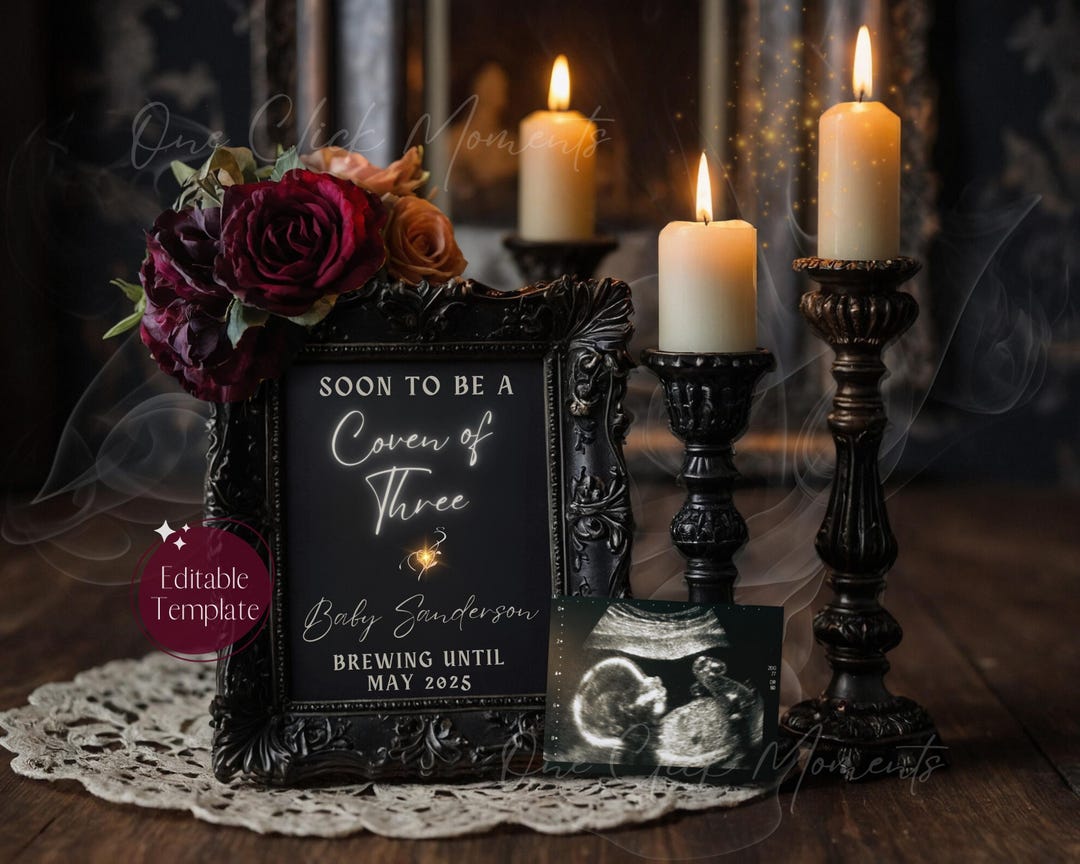 Simple Gothic Pregnancy Announcement, Witchy Halloween Baby Reveal ...