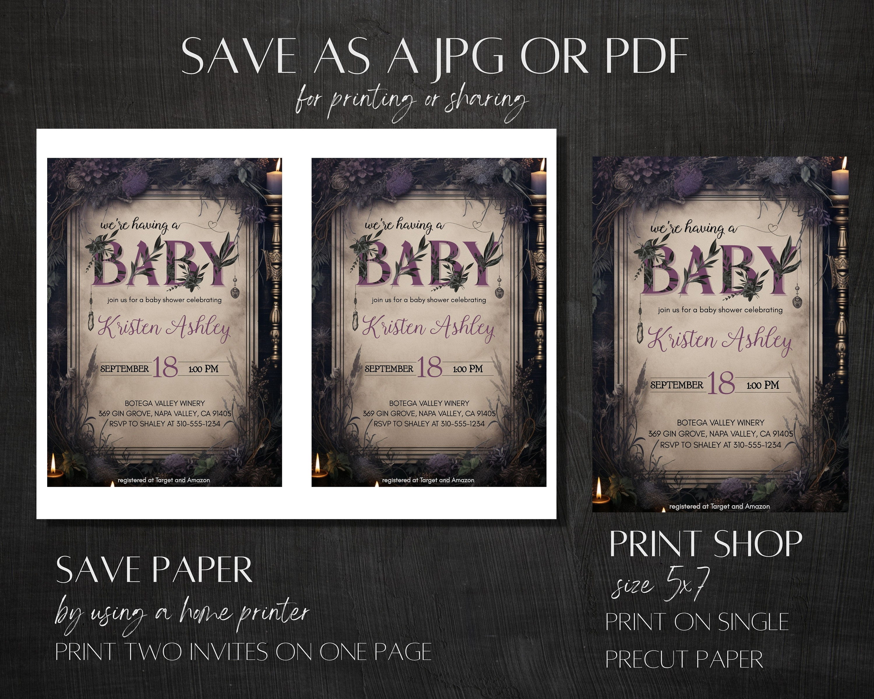 Witchy Baby Shower Invitation Set, Gothic Baby Shower, Halloween Baby ...