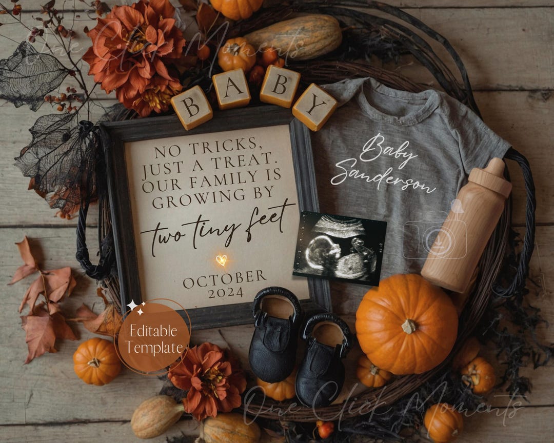 Digital Halloween Pregnancy Announcement, New Little Boo, Boho ...