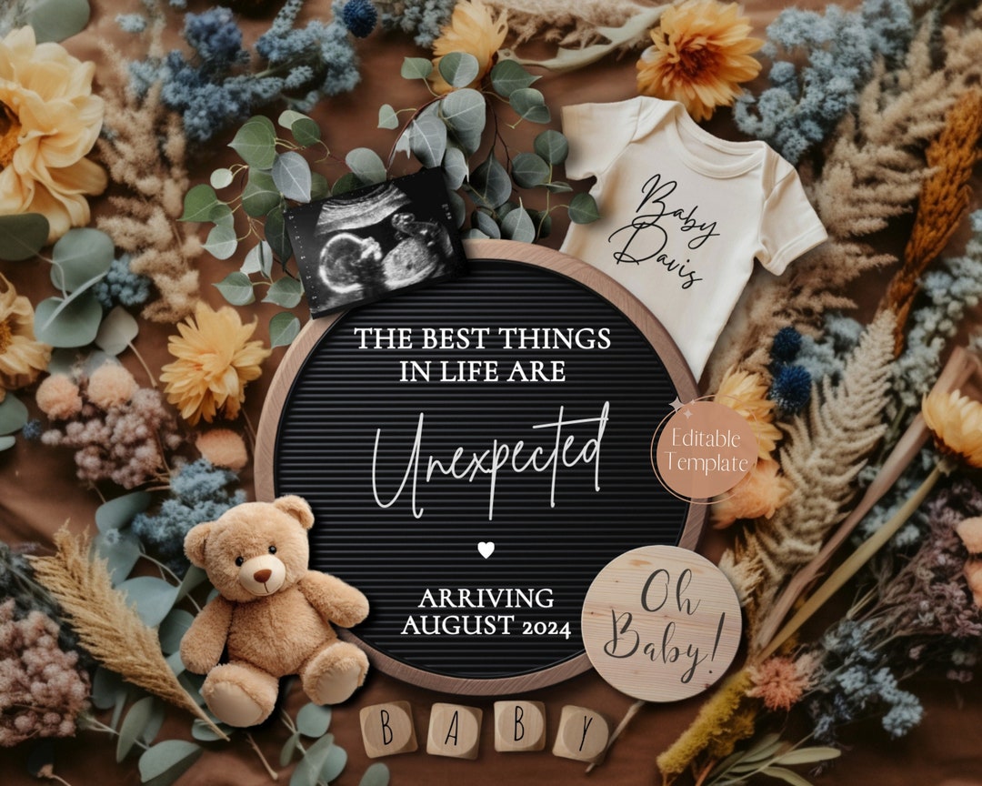 Gender Neutral Pregnancy Announcement, Boho Unexpected Baby ...