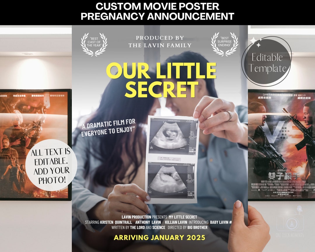 Pregnancy Announcement Movie Poster, Unique Baby Reveal, Our Little ...