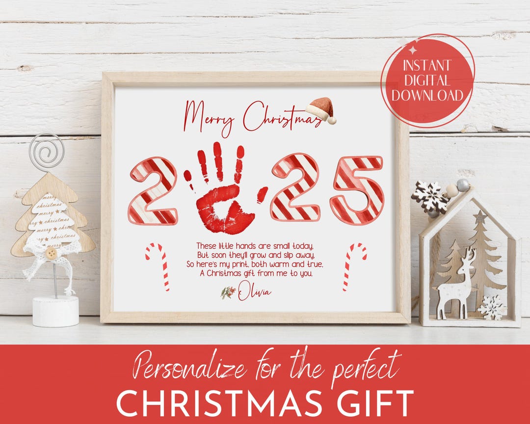 Christmas Gift Handprint Art, Kids Toddlers Handprint Craft, Candy Cane ...