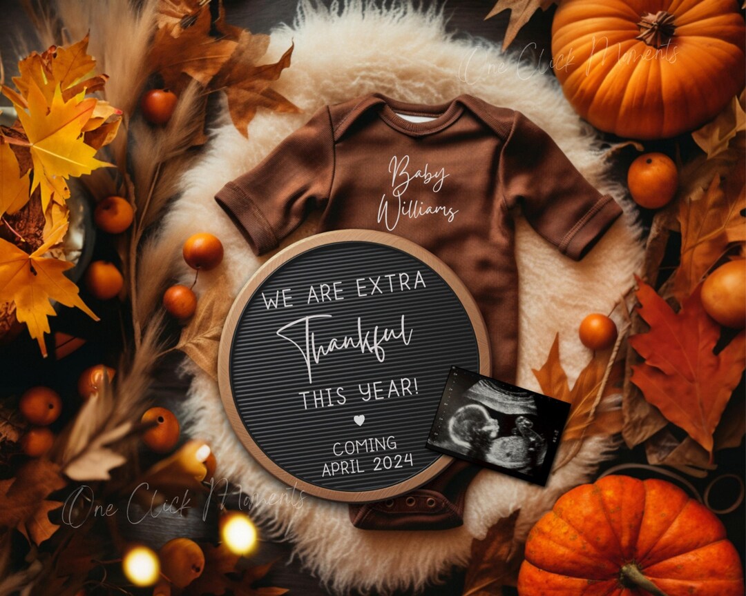 Digital Thanksgiving Pregnancy Announcement, Autumn Baby Announcment ...