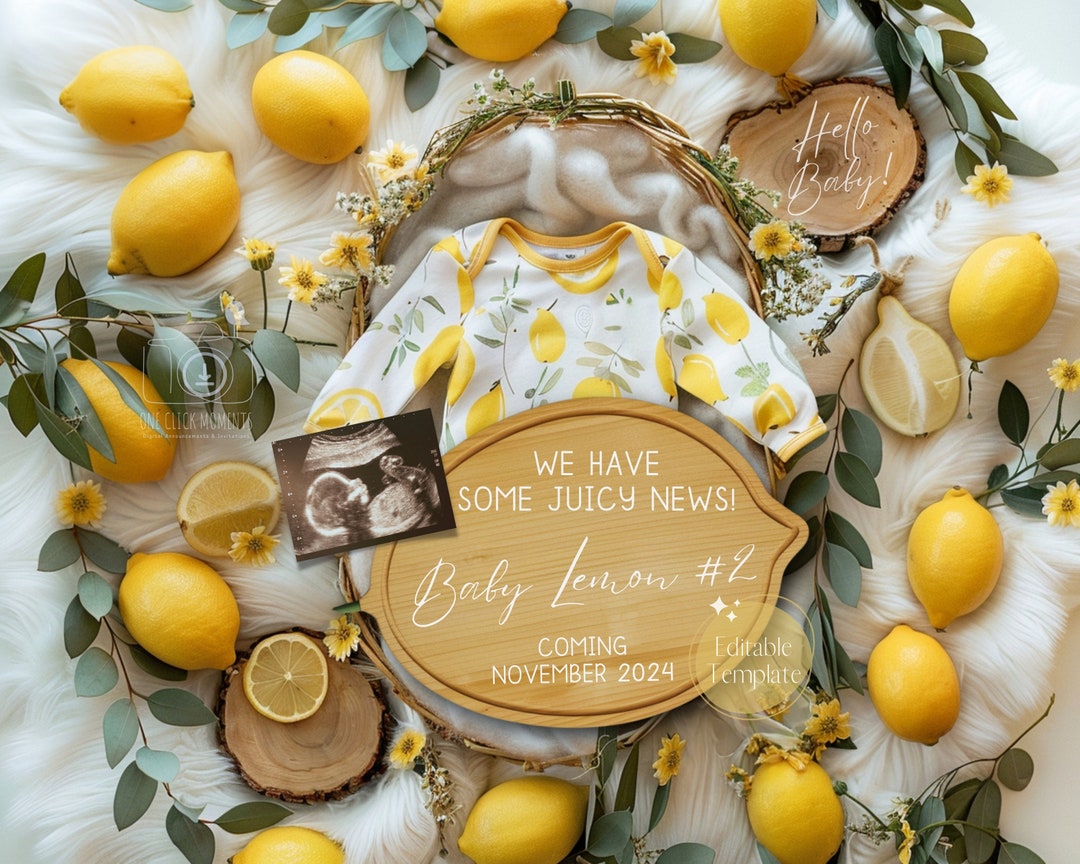 Boho Summer Lemon Pregnancy Announcement, Spring Second Baby ...