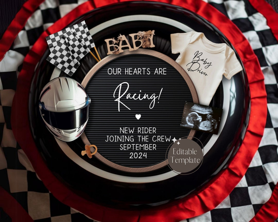 Racing Car Pregnancy Announcement, Digital Biker Baby Boy Announcment ...