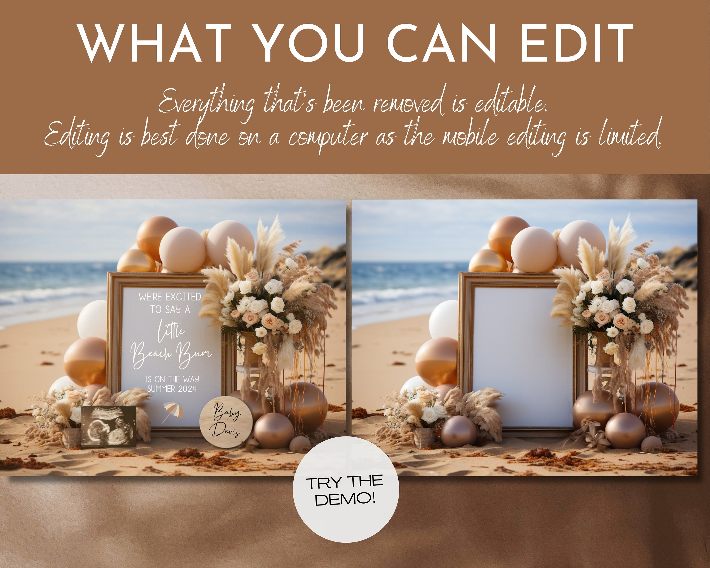 Digital Beach Pregnancy Announcement, Boho Gender Neutral Social Media ...