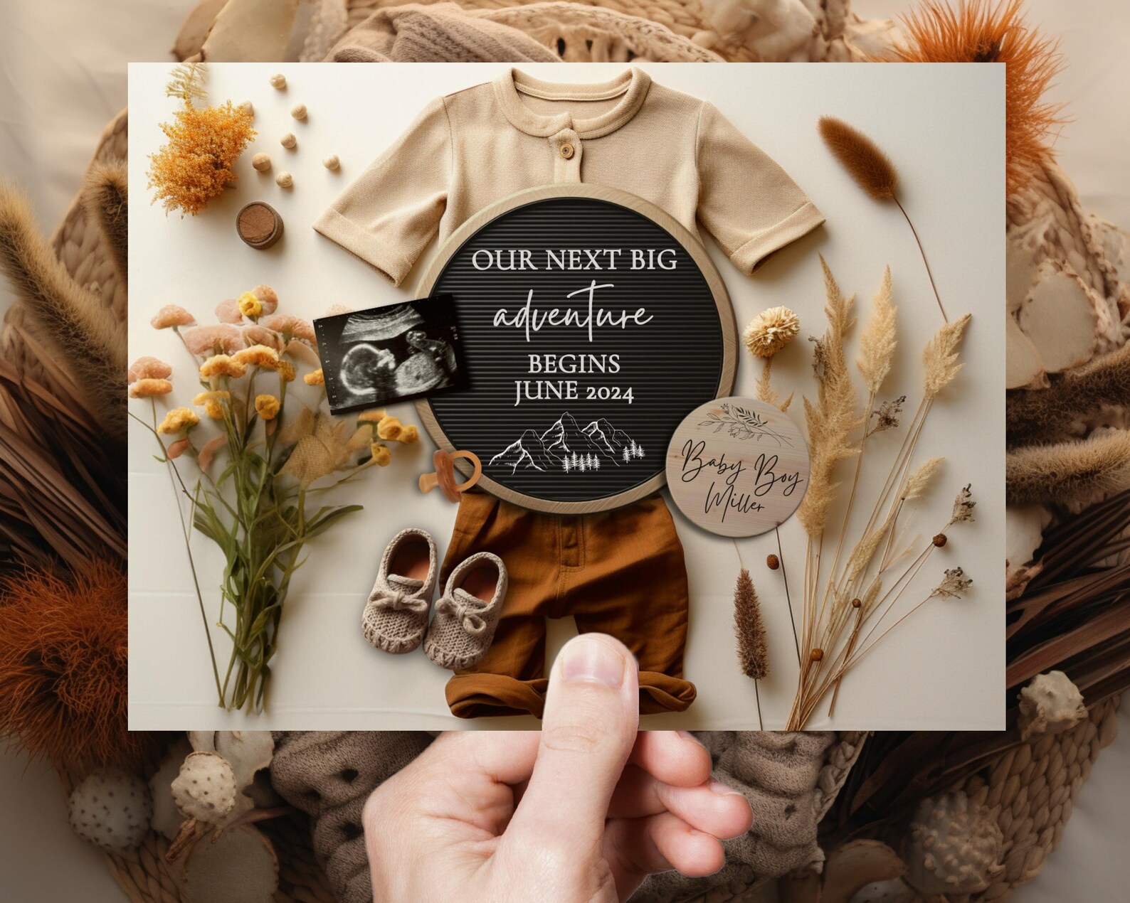 Boho Boy Pregnancy Announcement Digital, Adventure Baby Boy ...