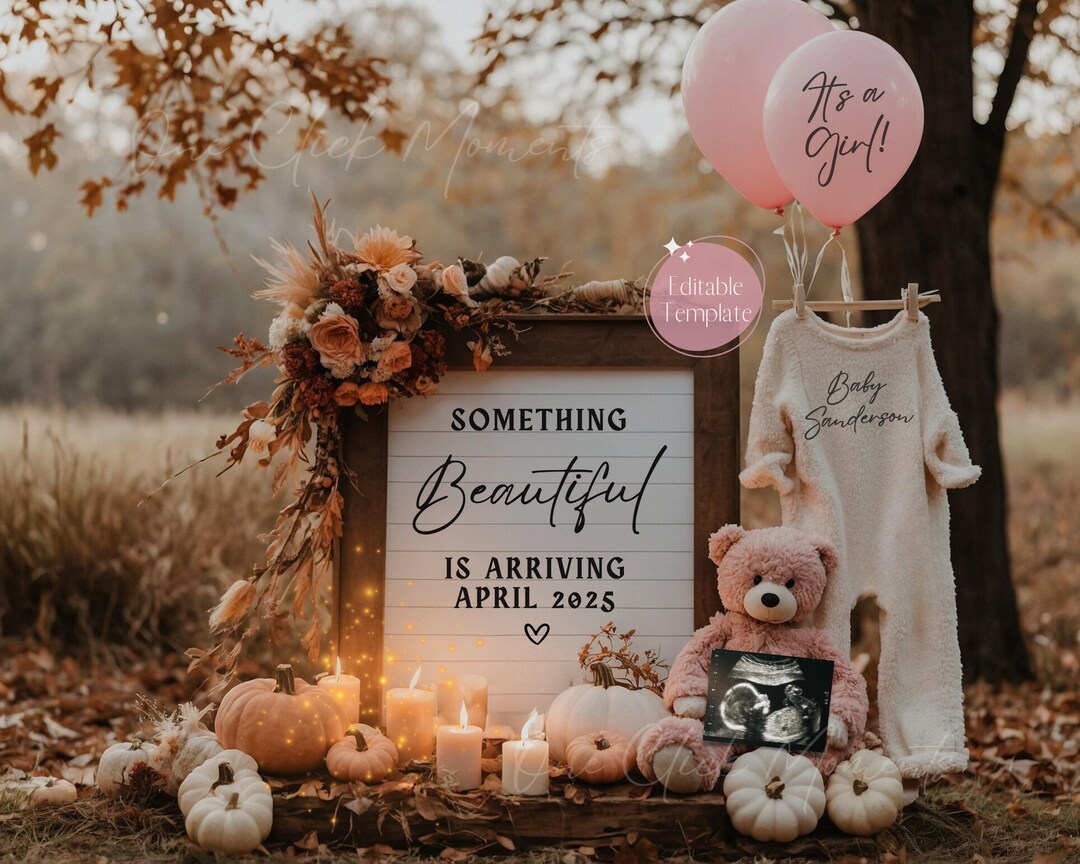 Boho Fall Pregnancy Announcement, Vintage Baby Girl Announcement ...