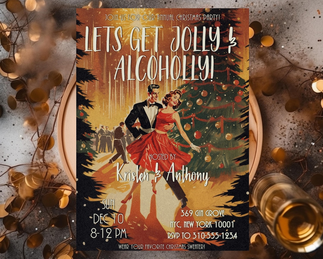 Retro Christmas Party Invitation, Adult Christmas Party Digital Invite ...