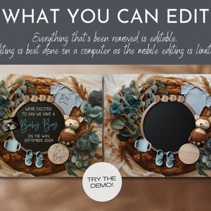 Boho Boy Pregnancy Announcement Digital, Floral Baby Boy Announcement ...