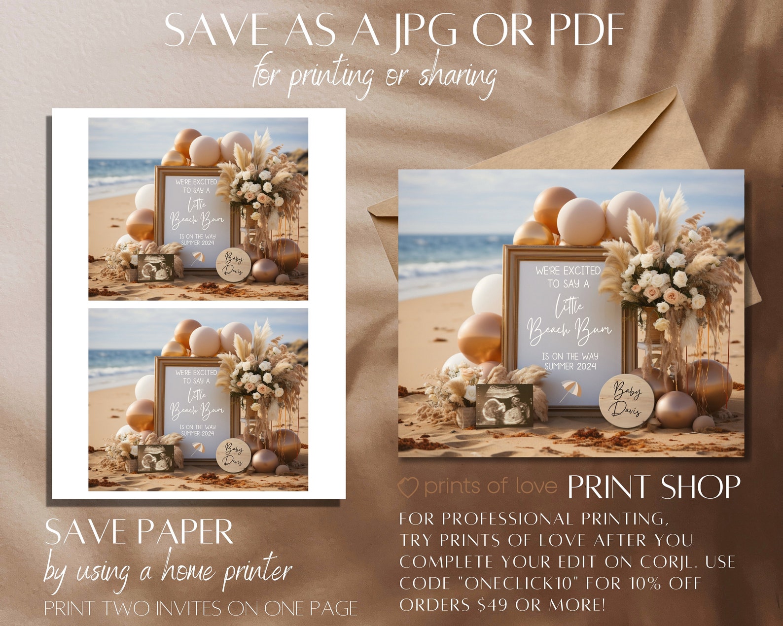 Digital Beach Pregnancy Announcement, Boho Gender Neutral Social Media ...