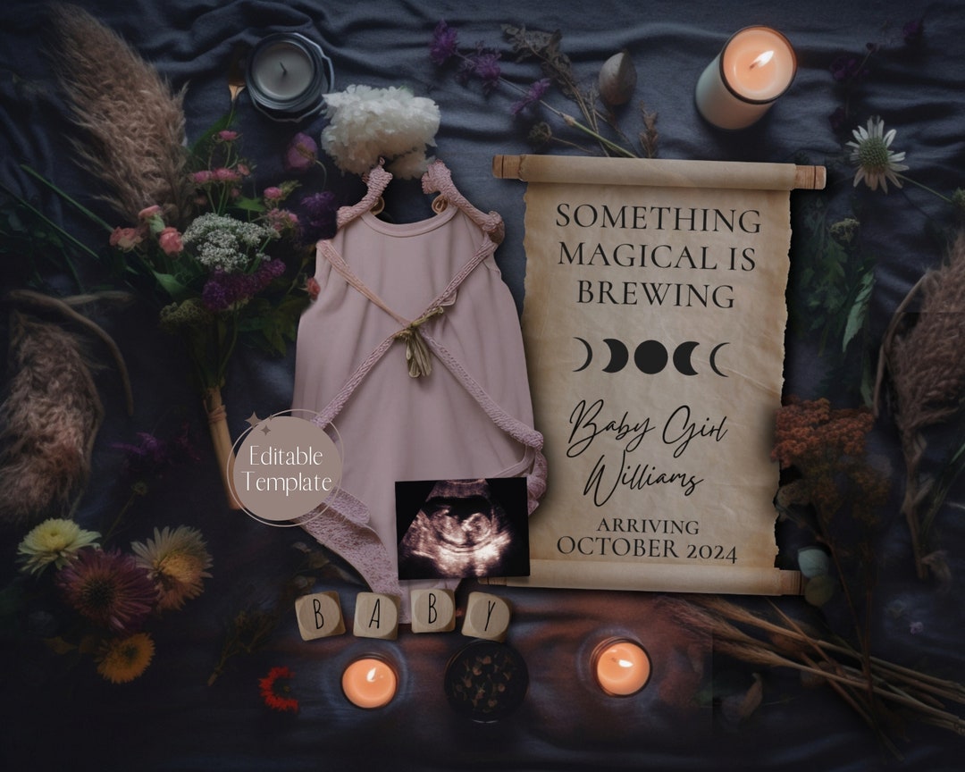 Magical Witchy Pregnancy Announcement, Gothic Baby Girl Announcement ...