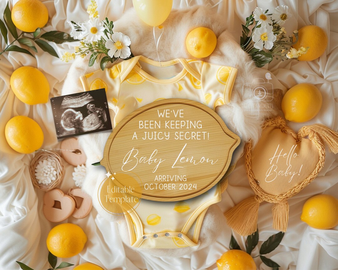 Simple Lemon Pregnancy Announcement, Spring Lemon Baby Announcement ...