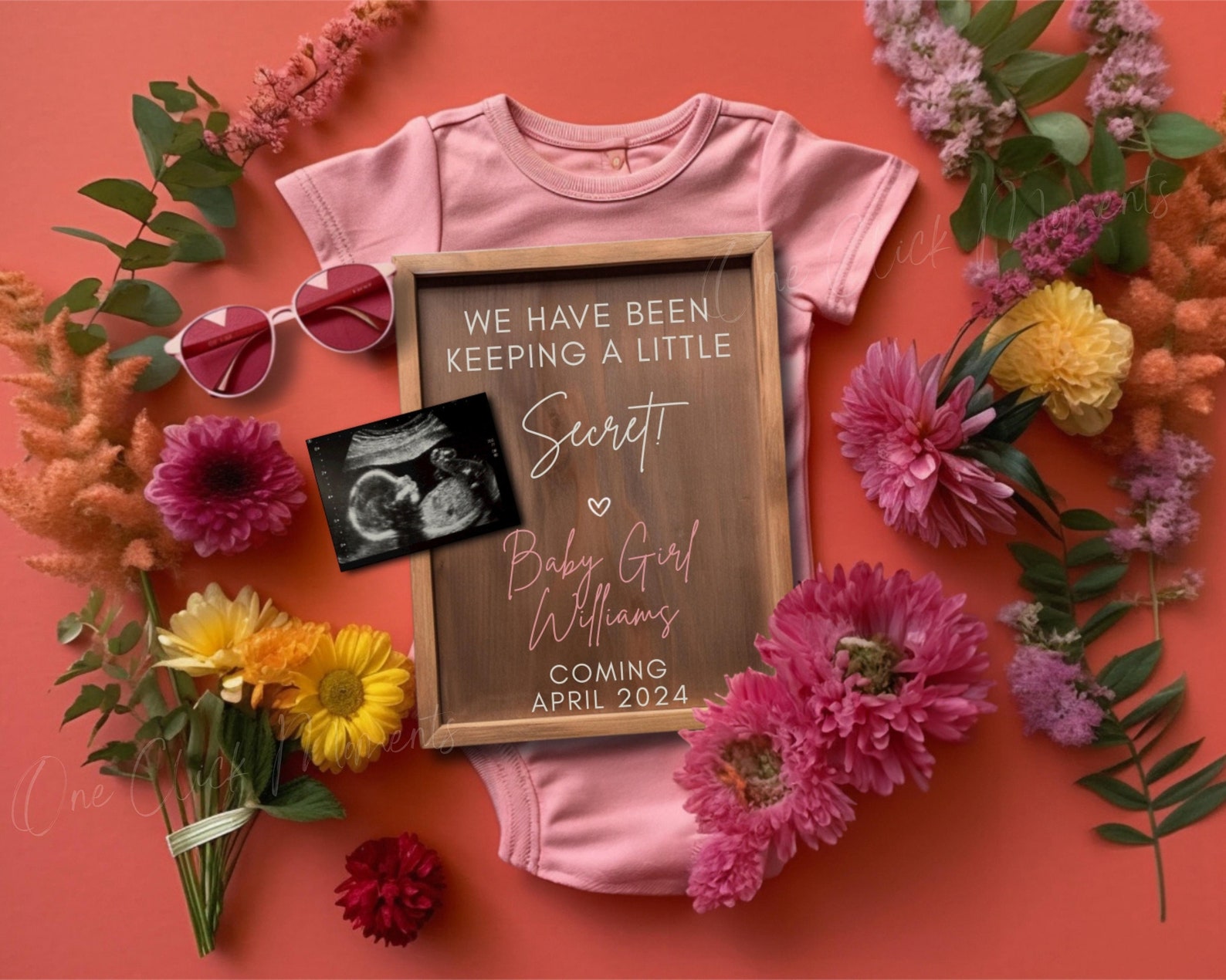Digital Girl Pregnancy Announcement Flower Baby Announcment - Etsy