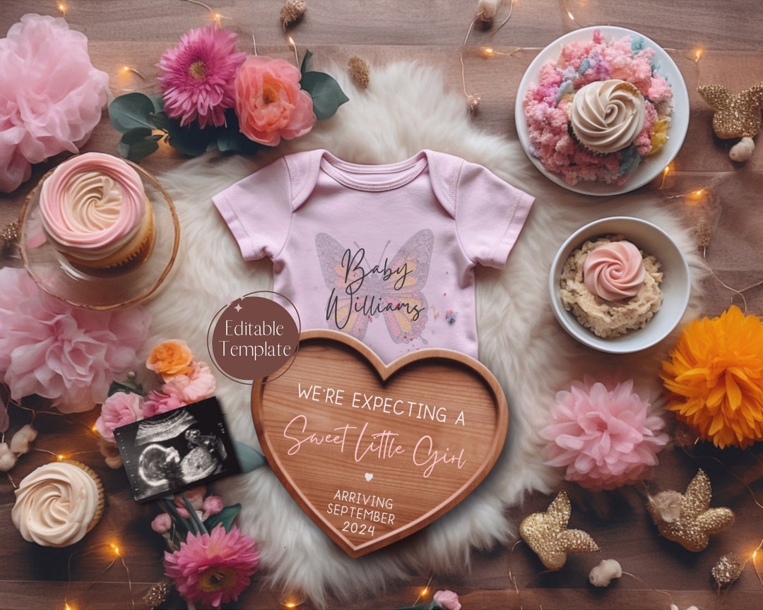 Sweet Girl Pregnancy Announcement, Digital Baby Girl Announcement ...