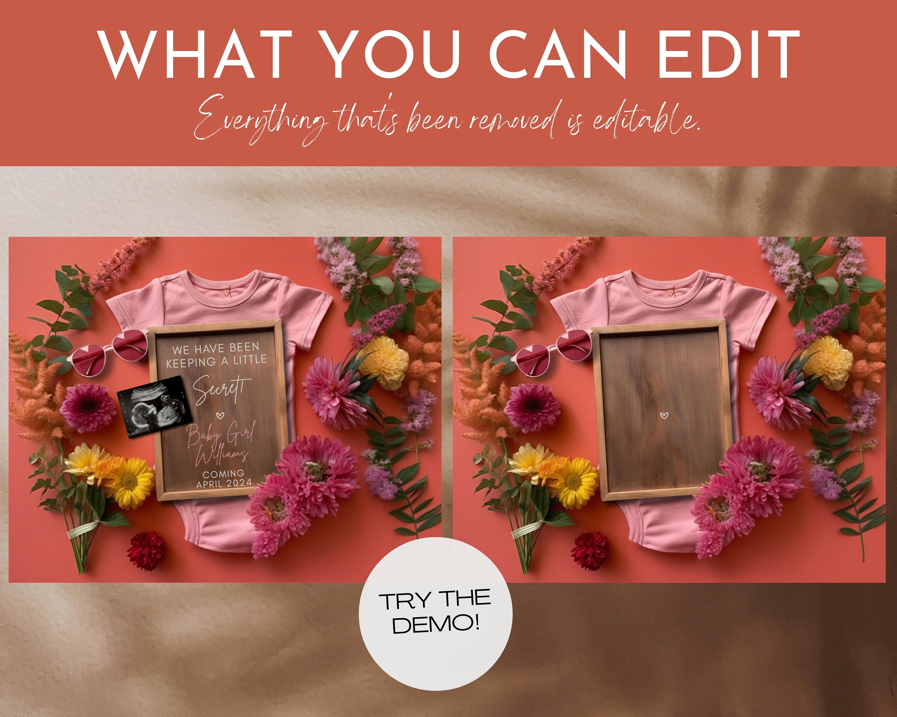 Digital Girl Pregnancy Announcement Flower Baby Announcment - Etsy