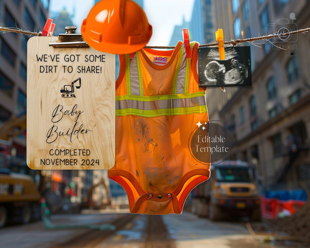 Construction Crew Baby Announcement, Digital Excavator Pregnancy Reveal ...
